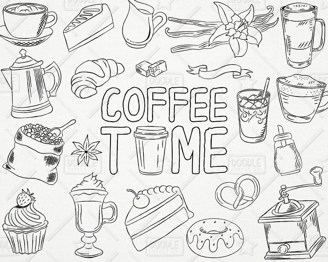 Doodle Coffee Vector Pack, Coffee Shop, Bakery, Cafe Clipart, Latte ...