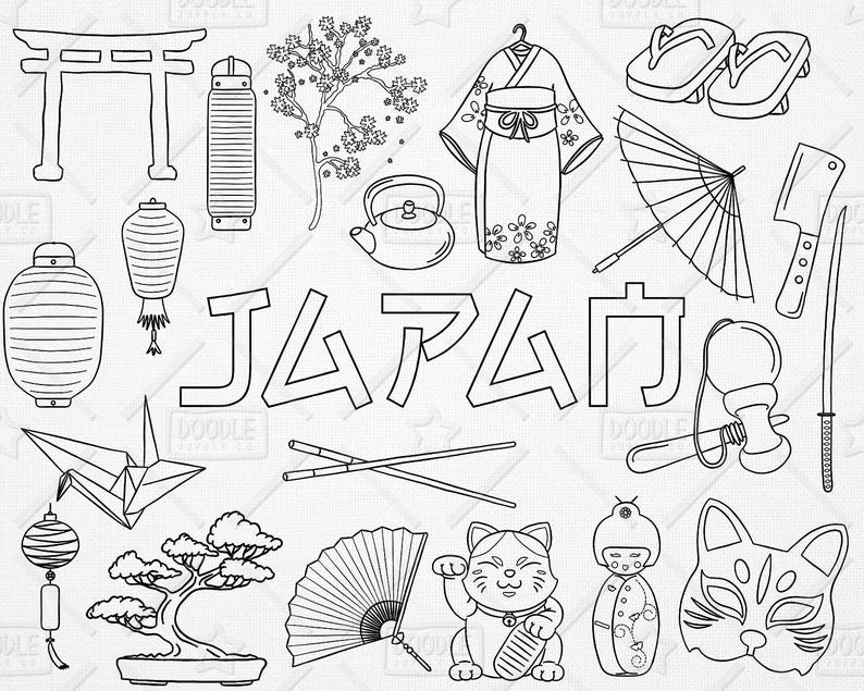 Doodle Japan Clipart Vector Pack, Japanese Doodles, Asia Clipart ...