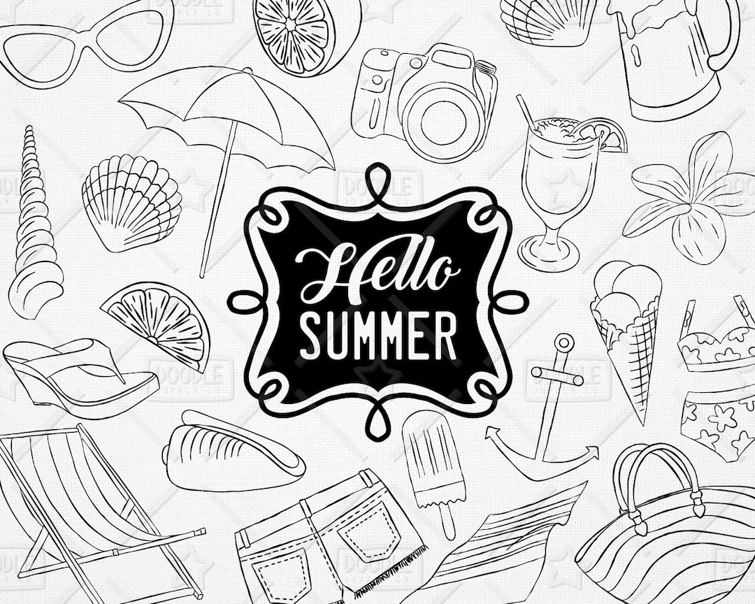 Doodle Summer Vector Pack, Beach Clipart, Summer Doodle, Vacation ...