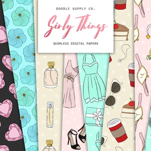 Girly Digital Paper Pack, Seamless Pattern, Girly Texture, Girl ...