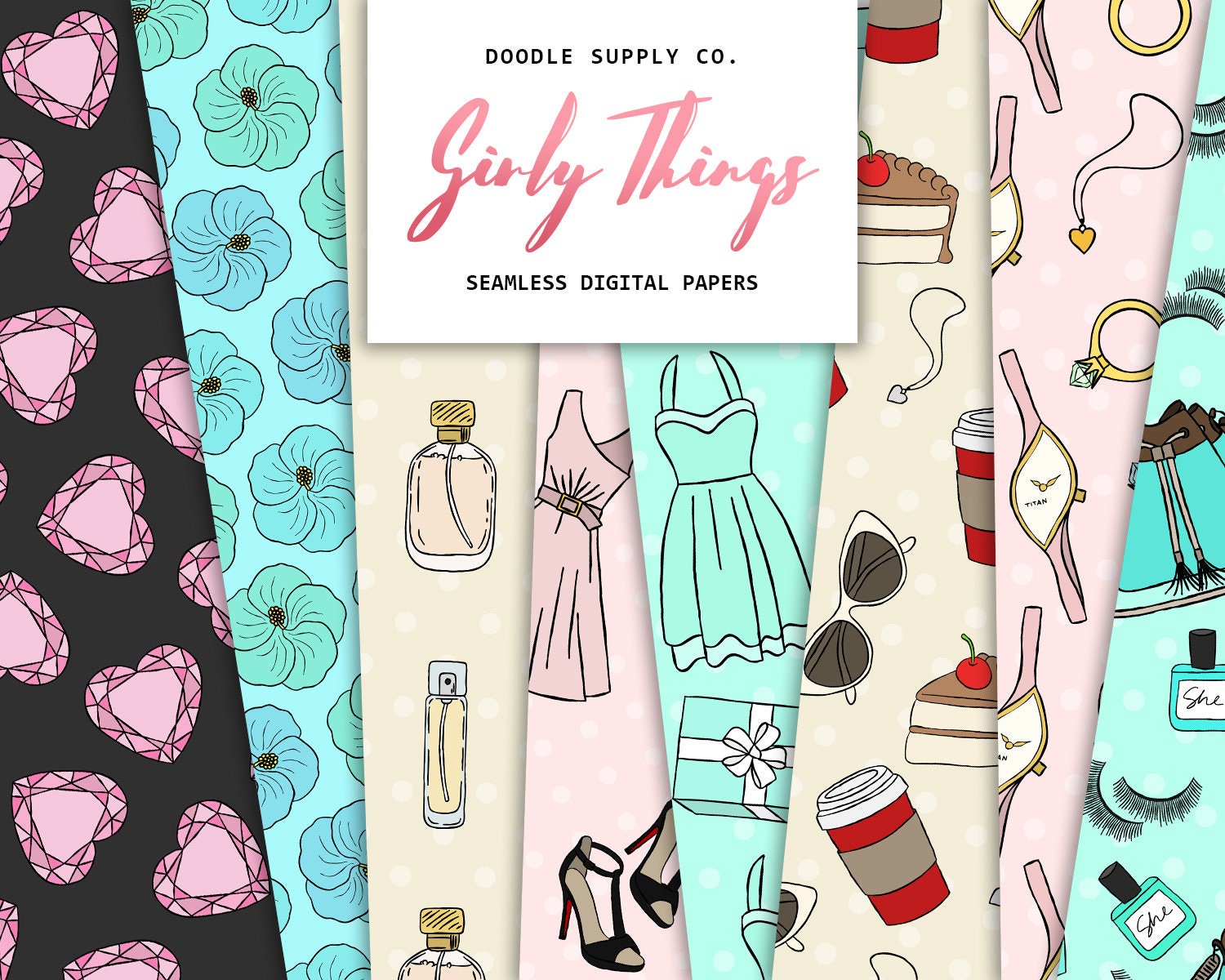 Girly Digital Paper Pack Seamless Pattern Girly Texture - Etsy