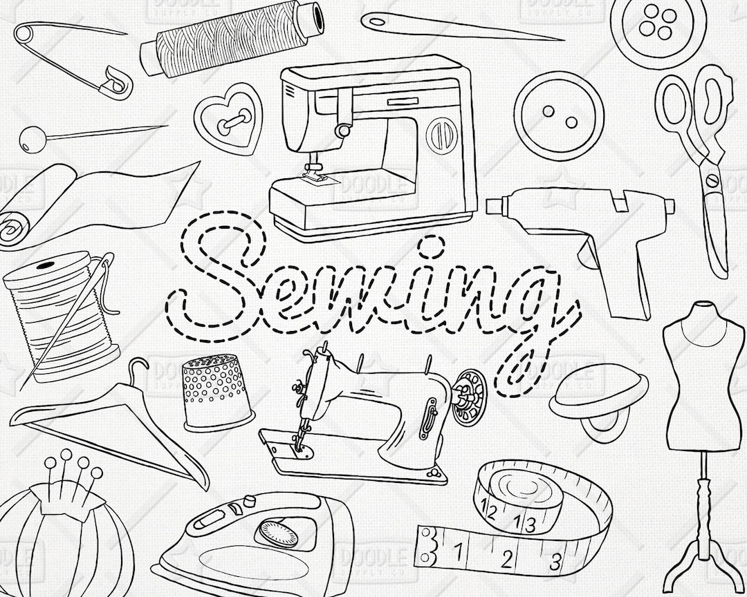 Doodle Sewing Vector Pack, Sew Craft Clipart, Handmade Clipart ...