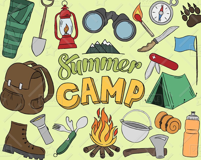 Camping Clipart Vector Pack, Outdoors Clipart, Campfire Clipart, Nature ...