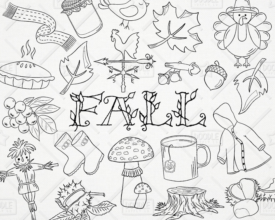 Doodle Fall Vector Pack, Autumn Clipart, Leaves Clipart, Chestnuts ...