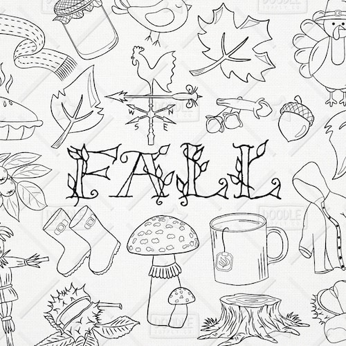 Doodle Fall Vector Pack Autumn Clipart Leaves Clipart - Etsy