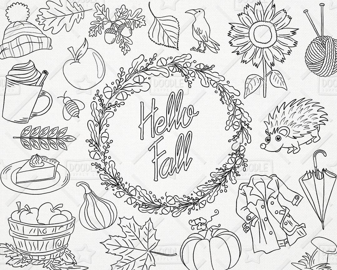 Doodle Hello Fall Vector Pack, Autumn Clipart, Fall Icons, Nature ...