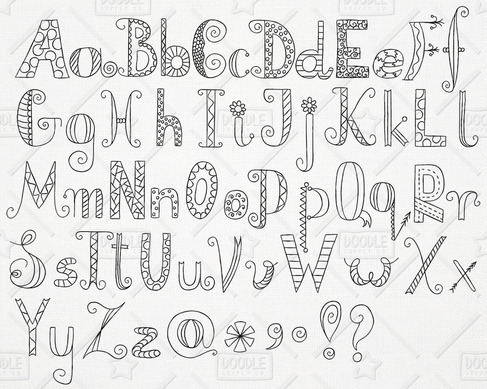 Doodle Alphabet Clipart Vector Pack, Hand Drawn Font, Alphabet Clipart ...