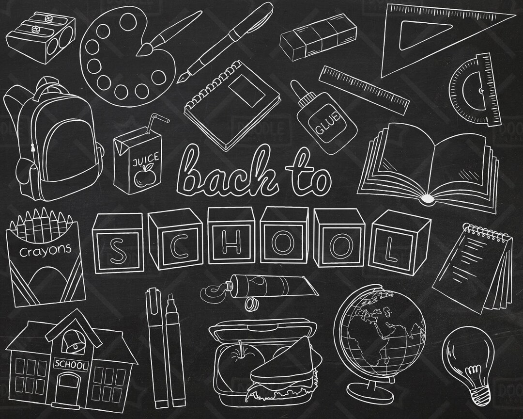 Chalkboard Back to School Vector Pack, Hand Drawn School Clipart ...