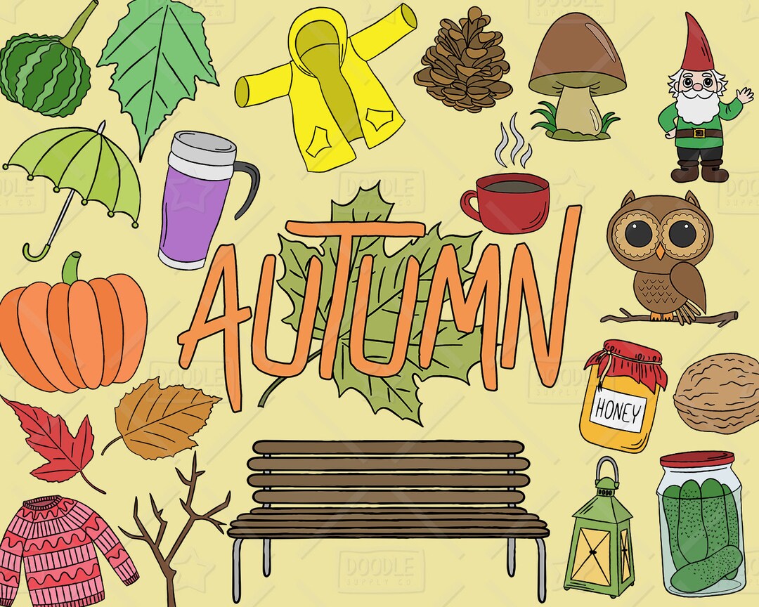 Autumn Clipart Vector Pack, Fall Clipart, Pumpkin Clipart, Walnut ...