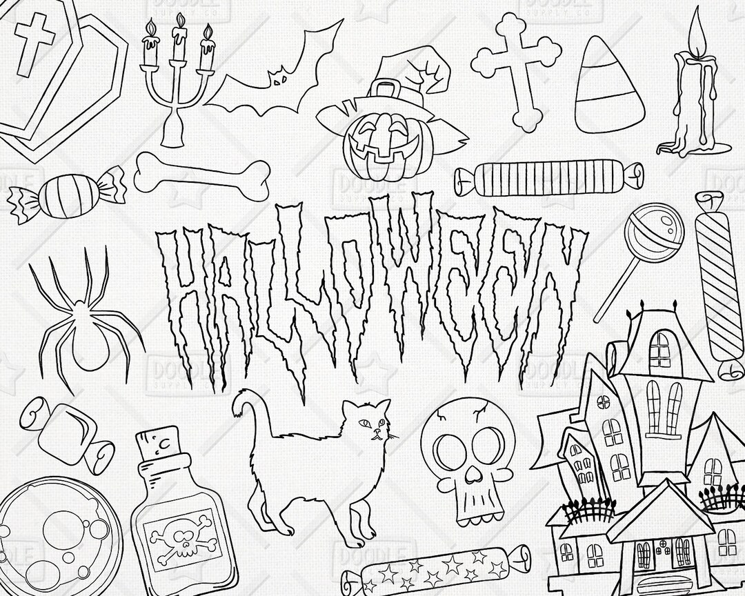 Doodle Halloween Vector Pack, Halloween Doodles, Skull Clipart, Candy ...