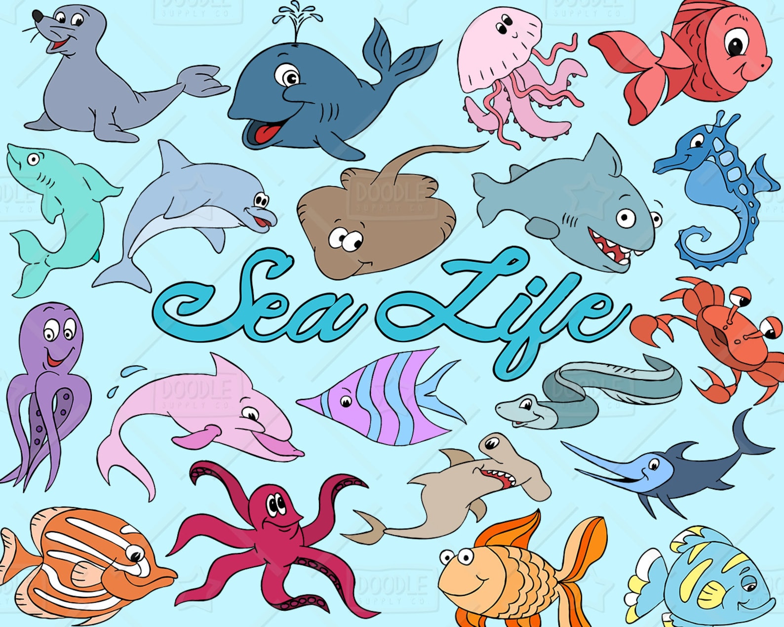 Sea Life Clipart Vector Pack, Ocean Clipart, Sea Animals, Aquatic ...