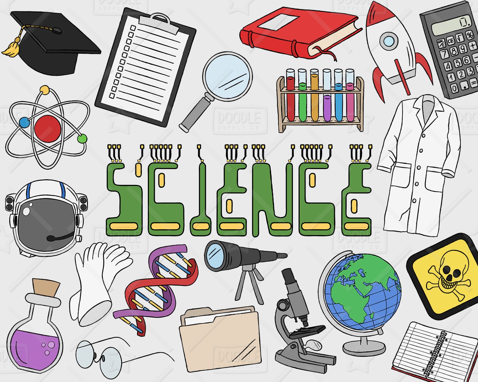 Science Clipart Vector Pack, Science Doodles, Mad Scientist Clipart ...