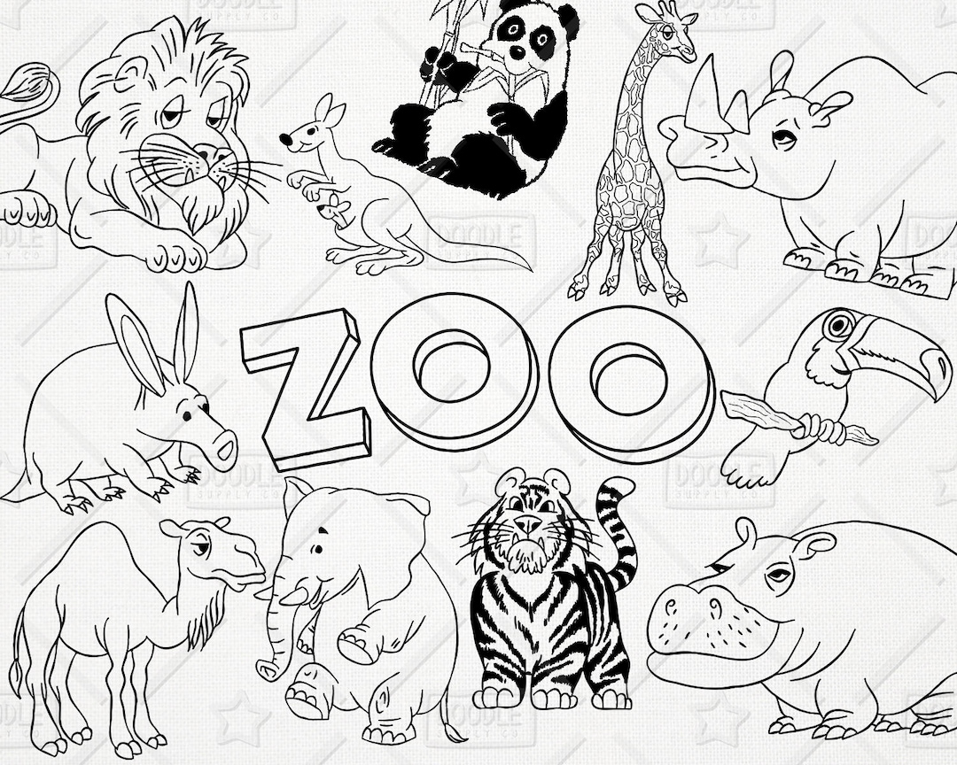 Doodle Zoo Animals Vector Pack, Cute Animals, Tiger, Lion, Panda, Tucan ...
