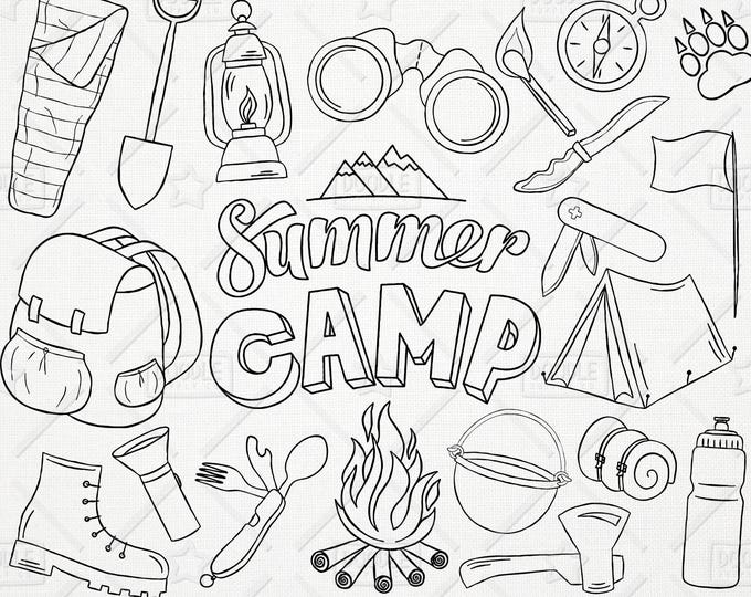 Camping Clipart - Doodle Boys Camping - Backpacking - Hiking - Campfire ...