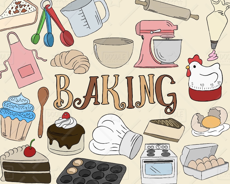 Baking Clipart Vector Pack, Kitchen Clipart, Pastry Clipart, Baking ...