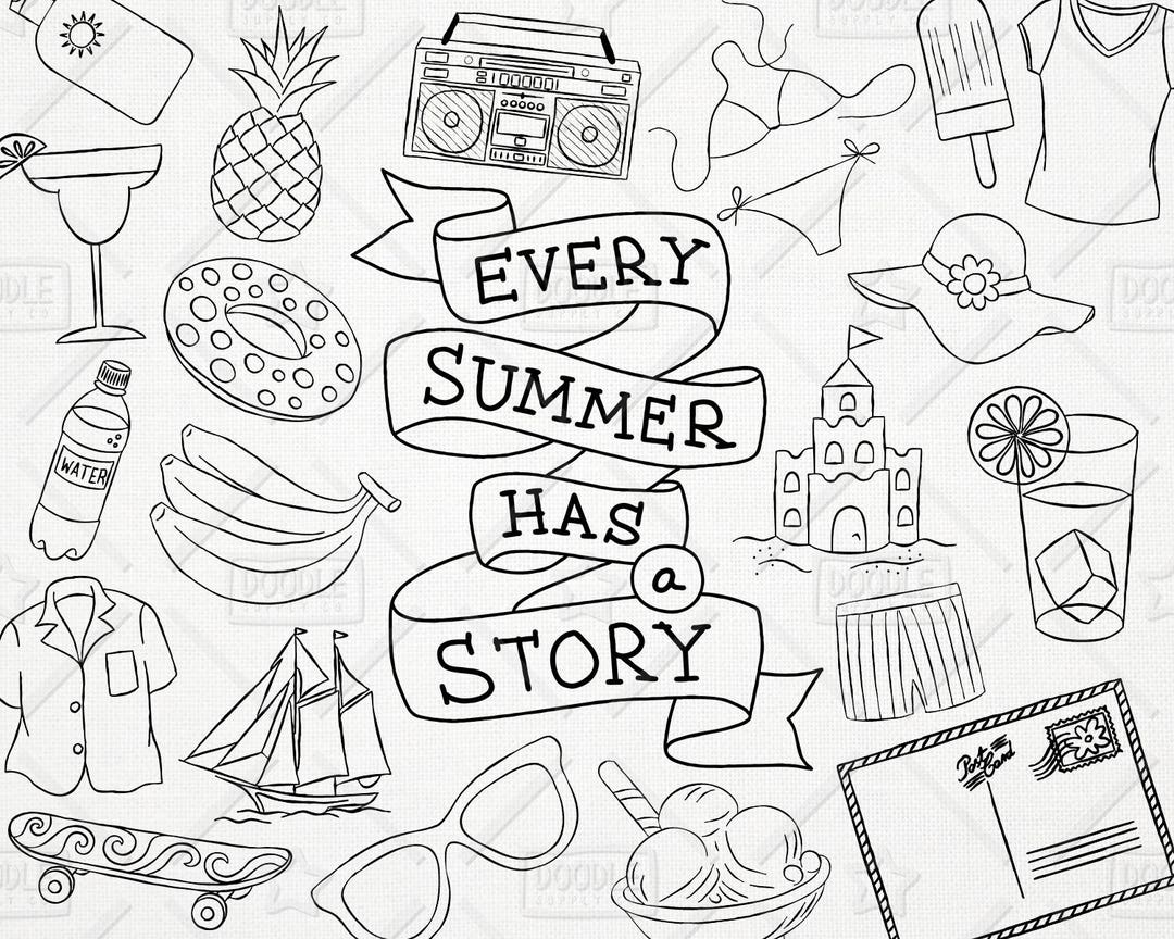 Doodle Summer Vector Pack, Beach Clipart, Summer Doodle, Vacation ...