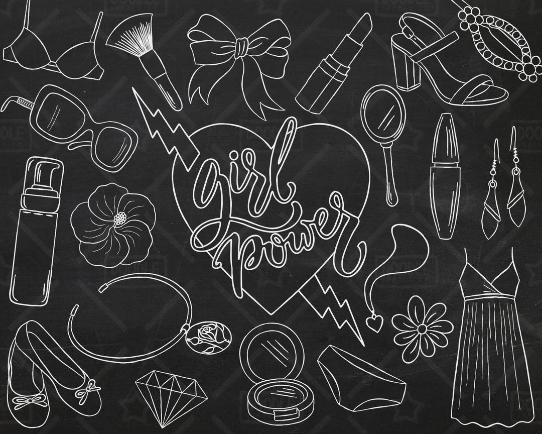 Chalkboard Girl Power Vector Pack, Girly Things, Girly Clipart, Makeup ...