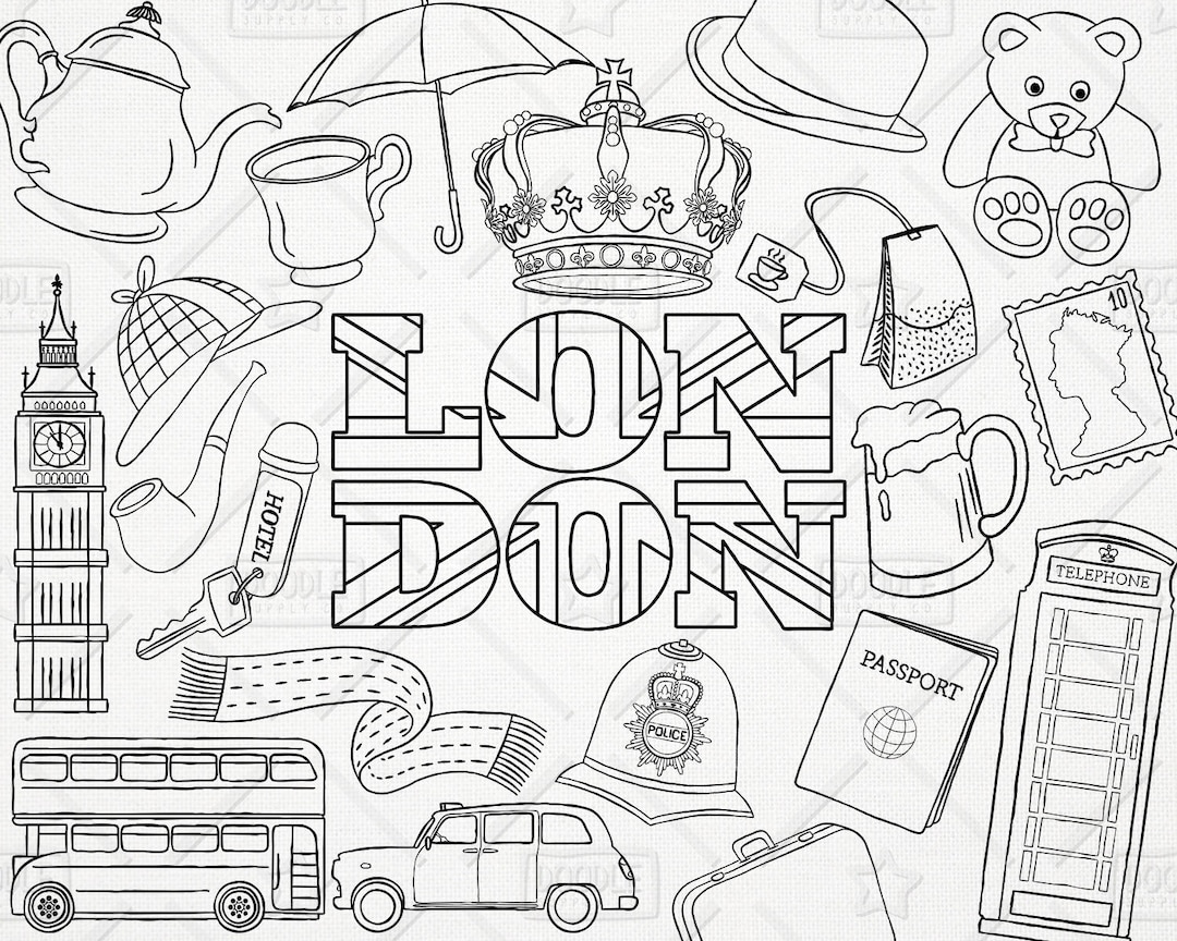 Doodle London Clipart Vector Pack, British Clipart, England, Travel ...