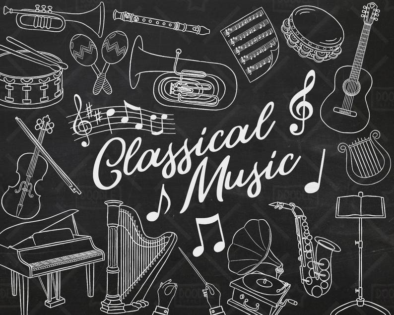 Chalkboard Music Vector Pack, Musical Instruments Clipart, Piano ...