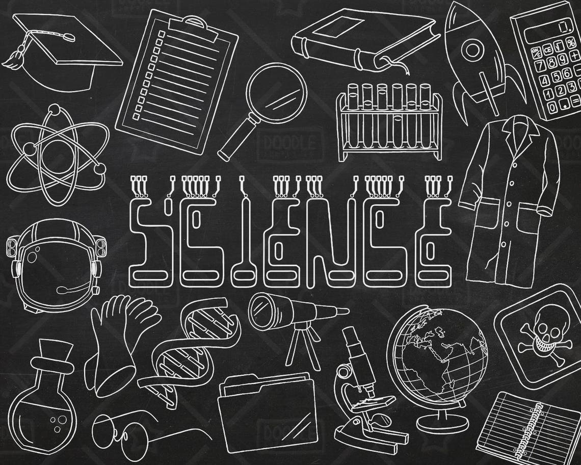 Chalkboard Science Vector Pack, Science Doodles, Mad Scientist Clipart ...