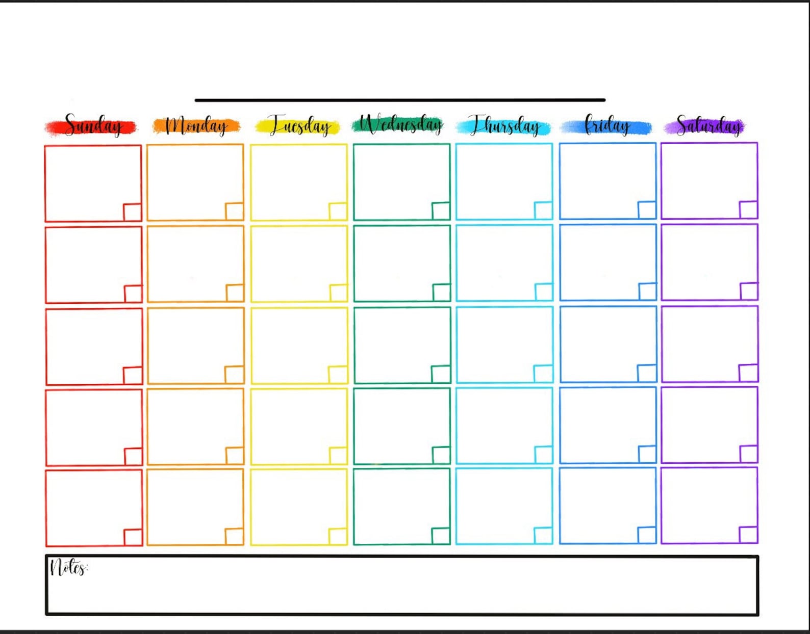Blank Rainbow Calendar With Notes Section, Teaching, Organization ...