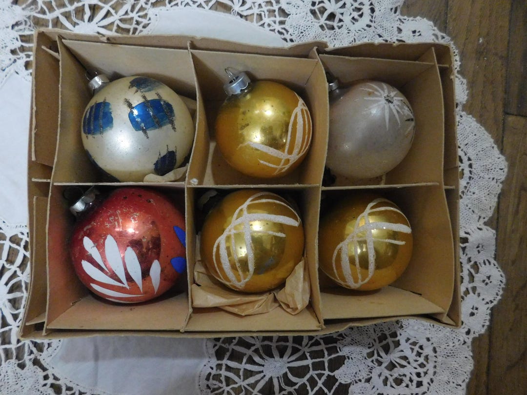1940s 3" Stenciled Christmas Ornaments Sears & West Germany in Old ...