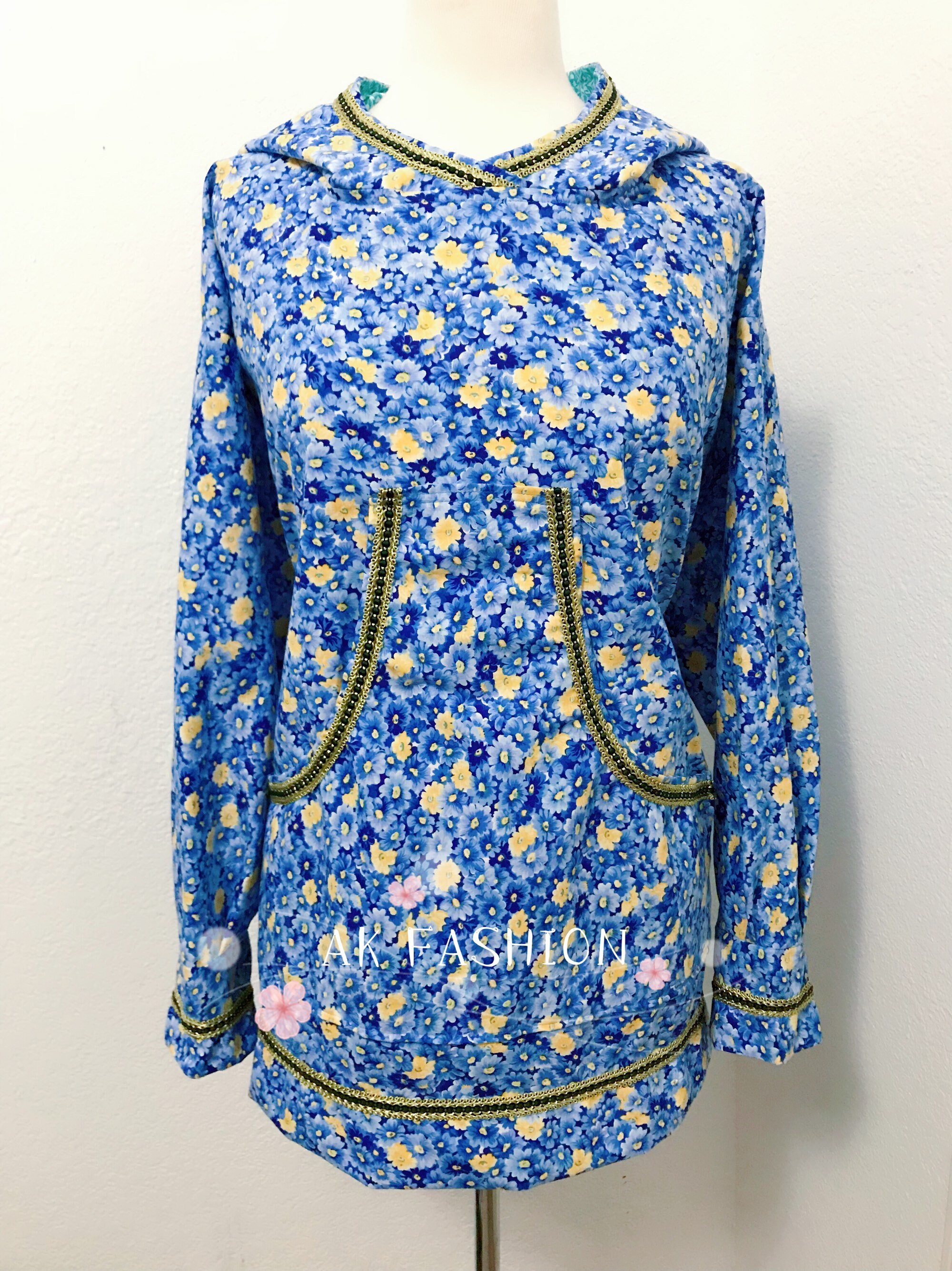 Women kuspuk blue flowers kuspuk | Etsy