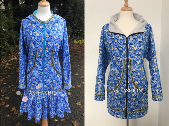 Women kuspuk blue flowers kuspuk | Etsy