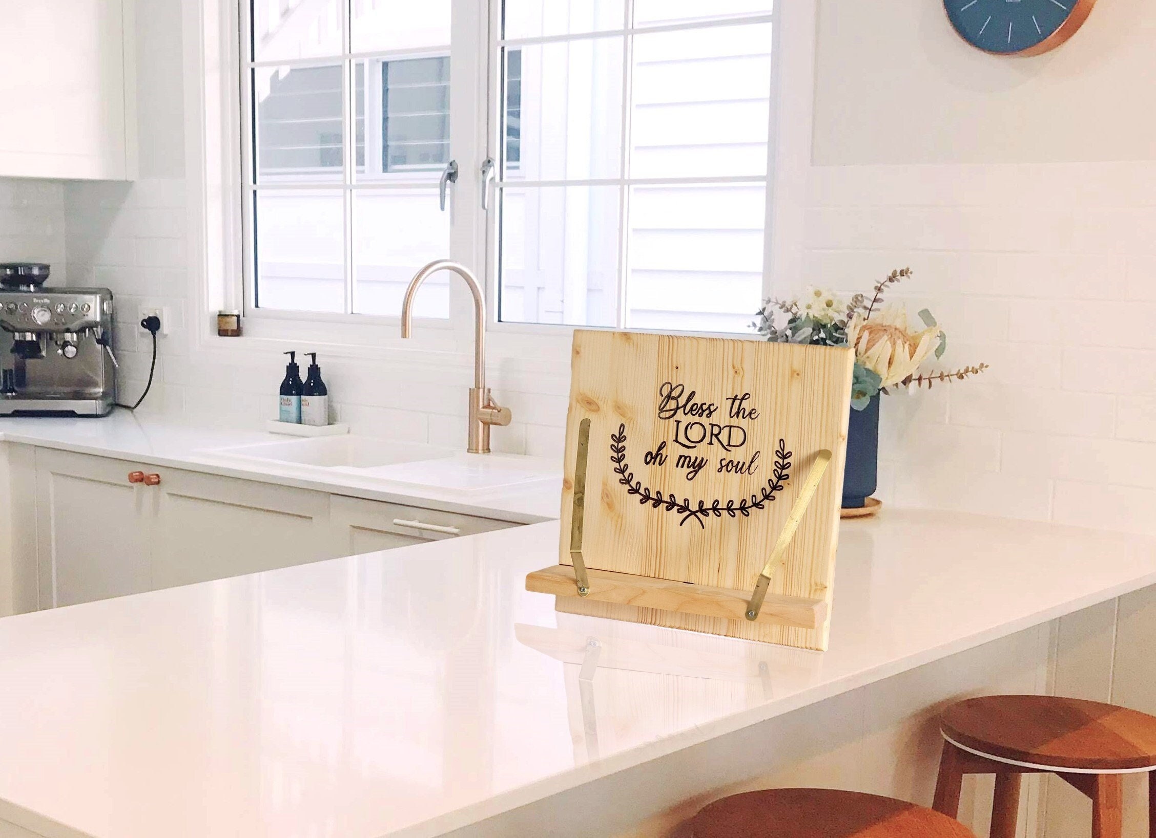 Personalized Wooden Recipe Book Stand With Carved Scripture Verse Page ...