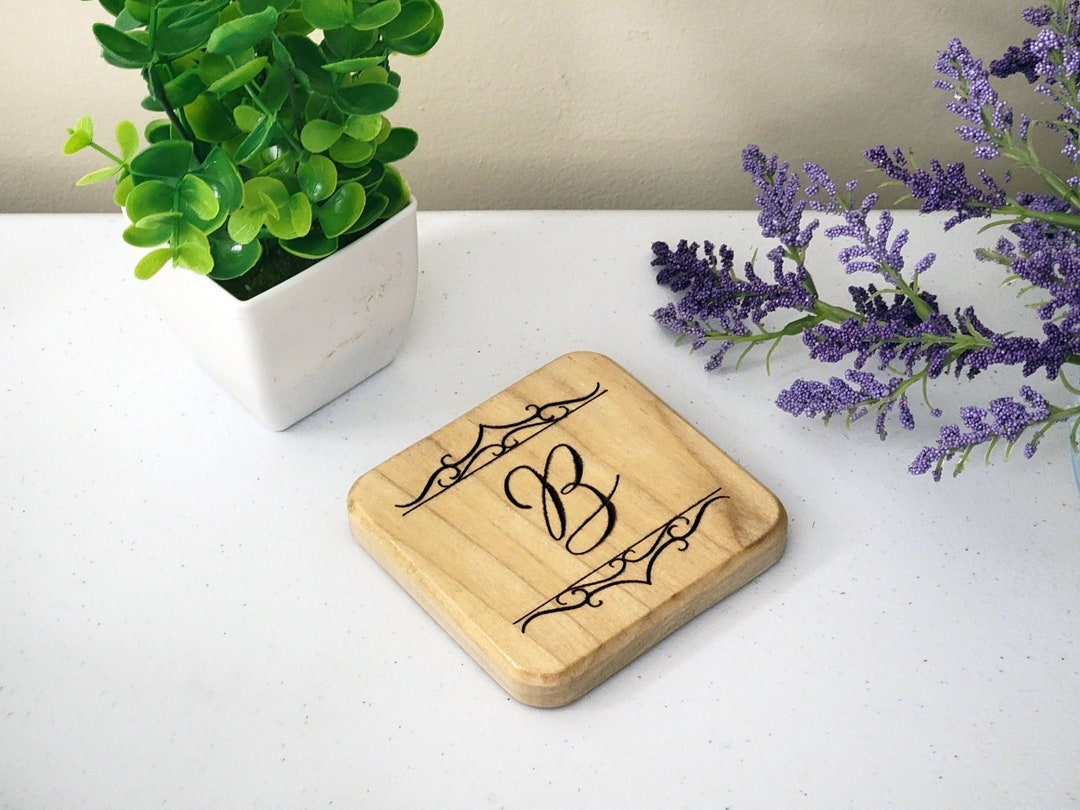 Personalized Carved Wooden Coaster - Initial - Last Name - Elegant and ...
