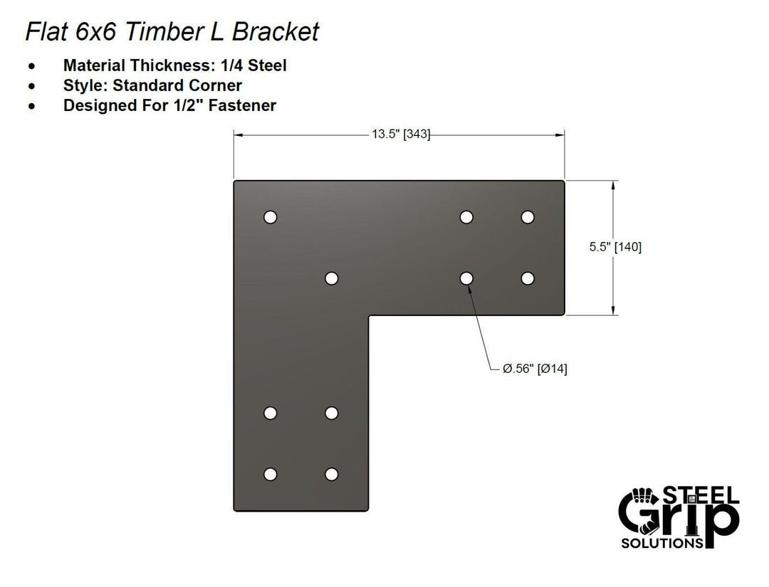 6X6, 90 Degree L Bracket, Open Timber Truss Framing Bracket, 1/4" Thick ...