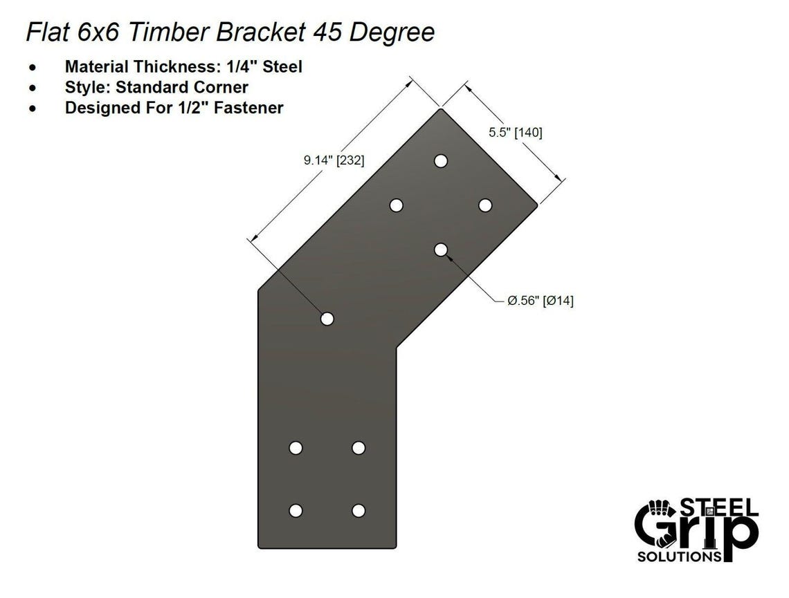 6x6, 45 Degree Timber Truss Framing Bracket – Heavy-duty, 1/4" Thick ...