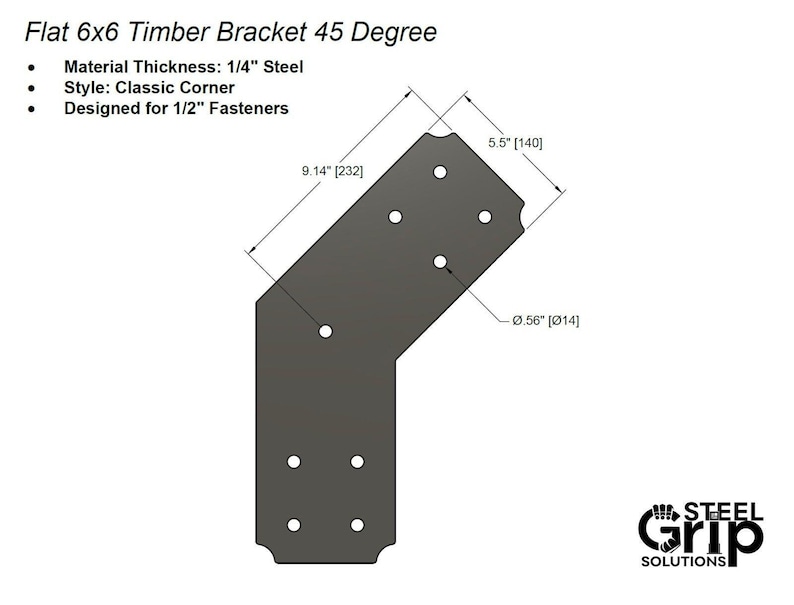 6X6, 45 Degree, Open Timber Truss Framing Bracket, 1/4" Thick, Powder ...
