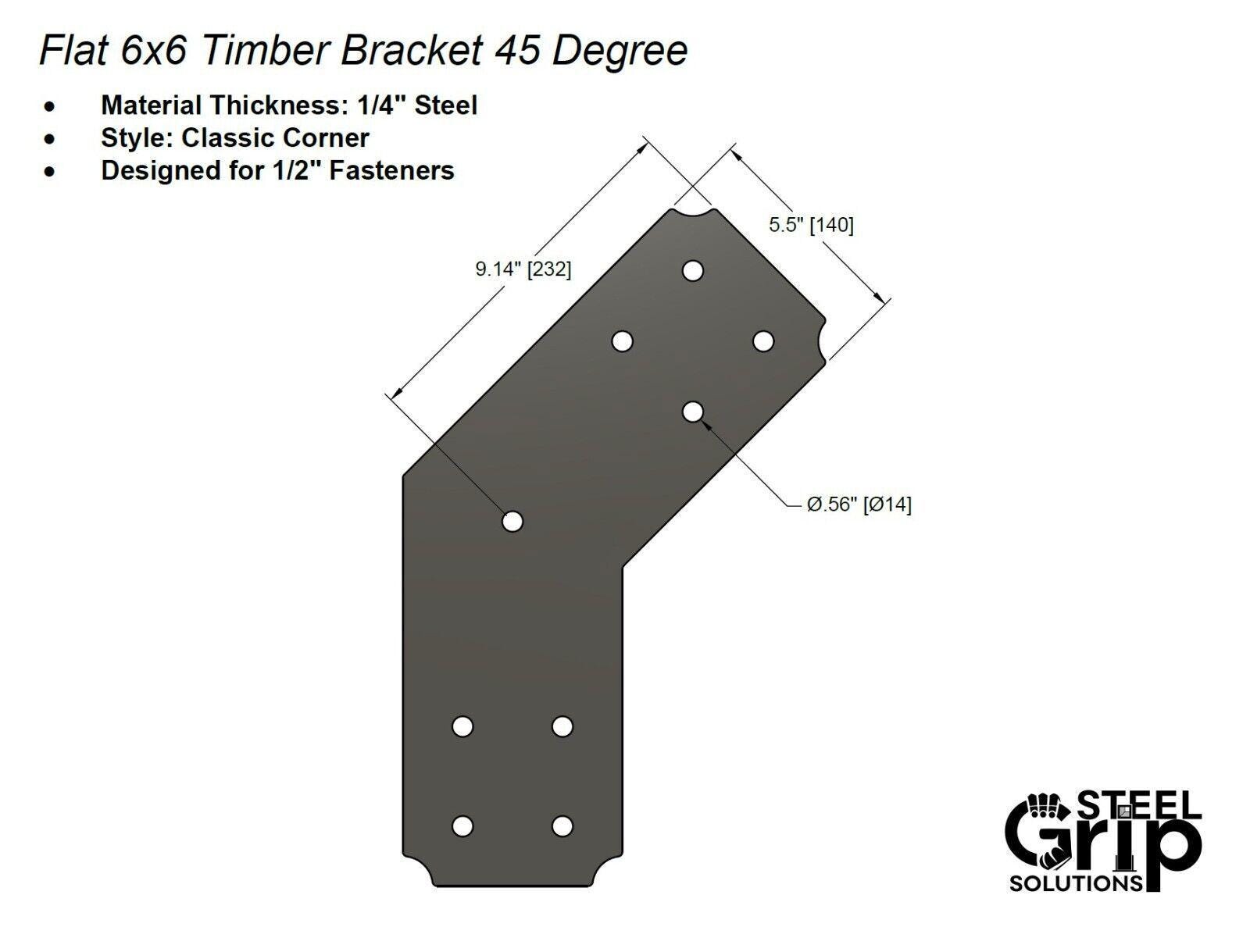 6X6, 45 Degree, Open Timber Truss Framing Bracket, 1/4" Thick, Powder ...