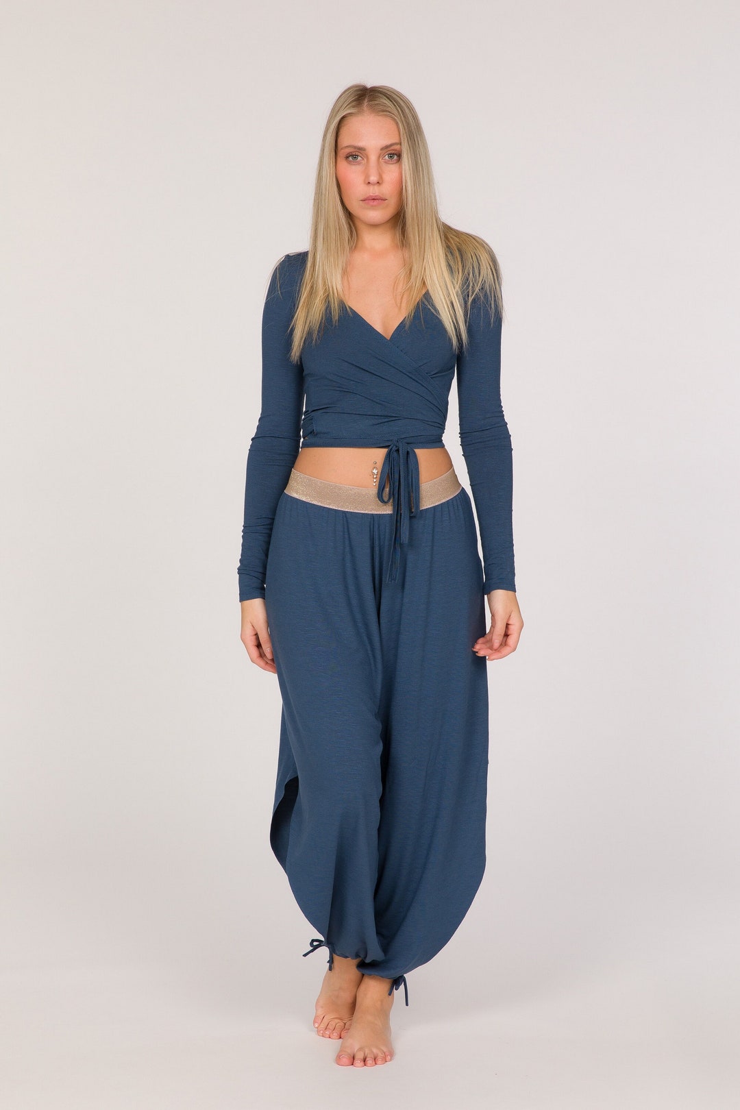 Boho Harem Yoga Pants, Blue Bamboo Yoga Pants, Womens Sustainable Harem ...