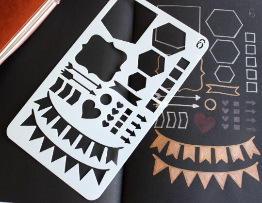 Bullet Journal Stencil Hexagon Frame Banner Stencil Flag | Etsy