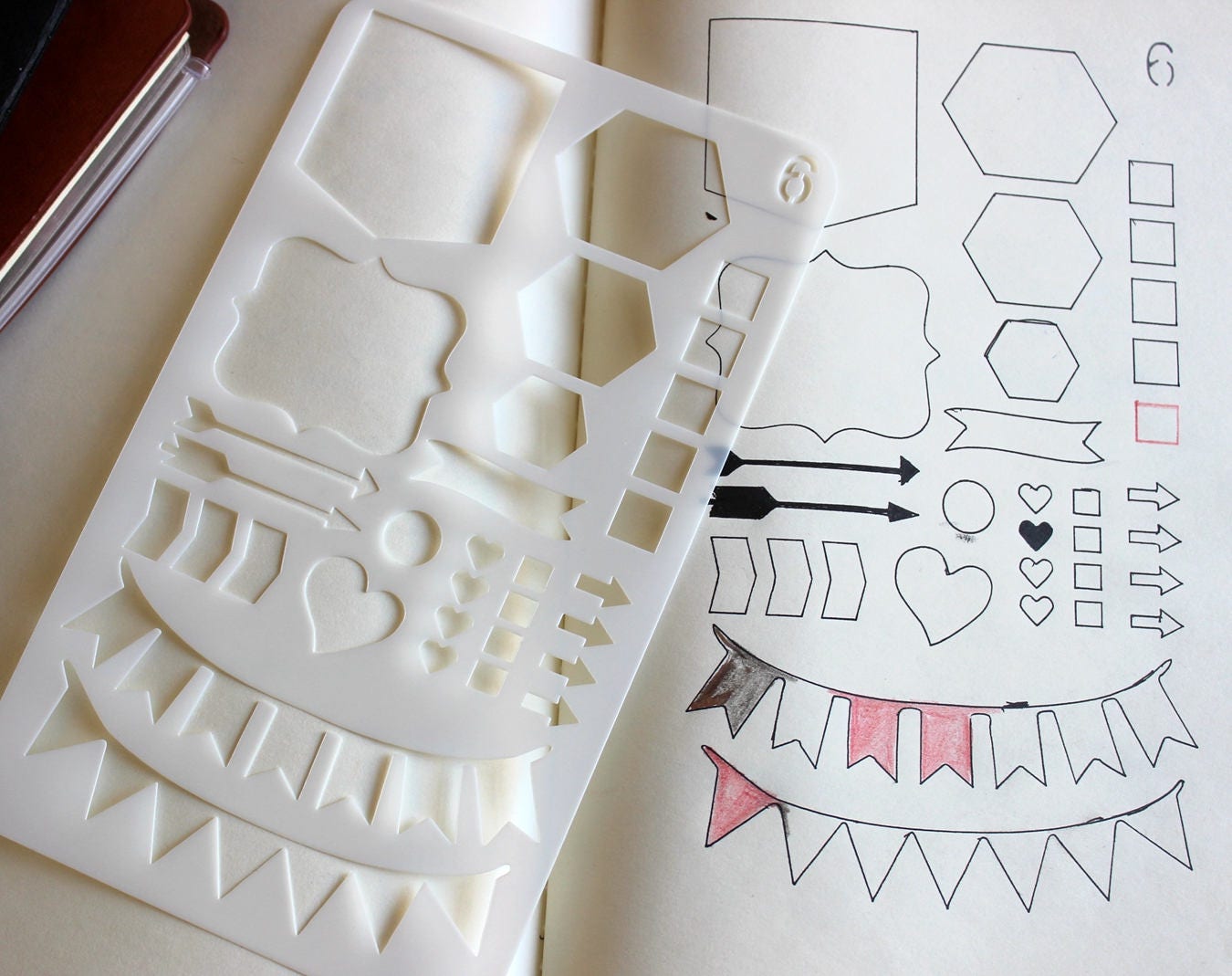 Bullet journal stencil hexagon frame banner stencil flag | Etsy