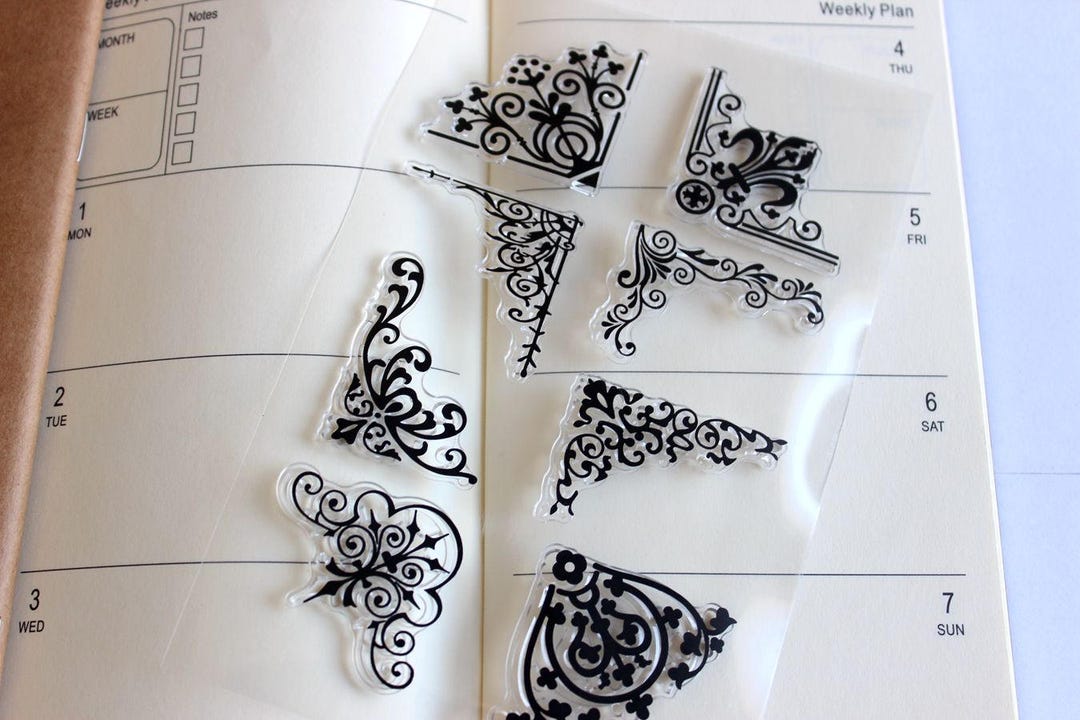Clear Rubber Stamp Set Corner Stamp for Planners Bullet Journal Bujo ...