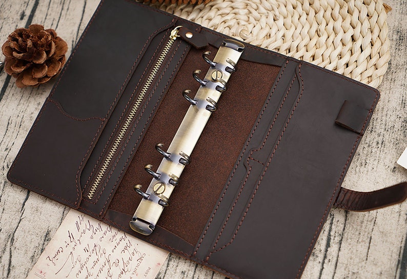 A5 leather binder 6 ring refillable planner binder journal | Etsy