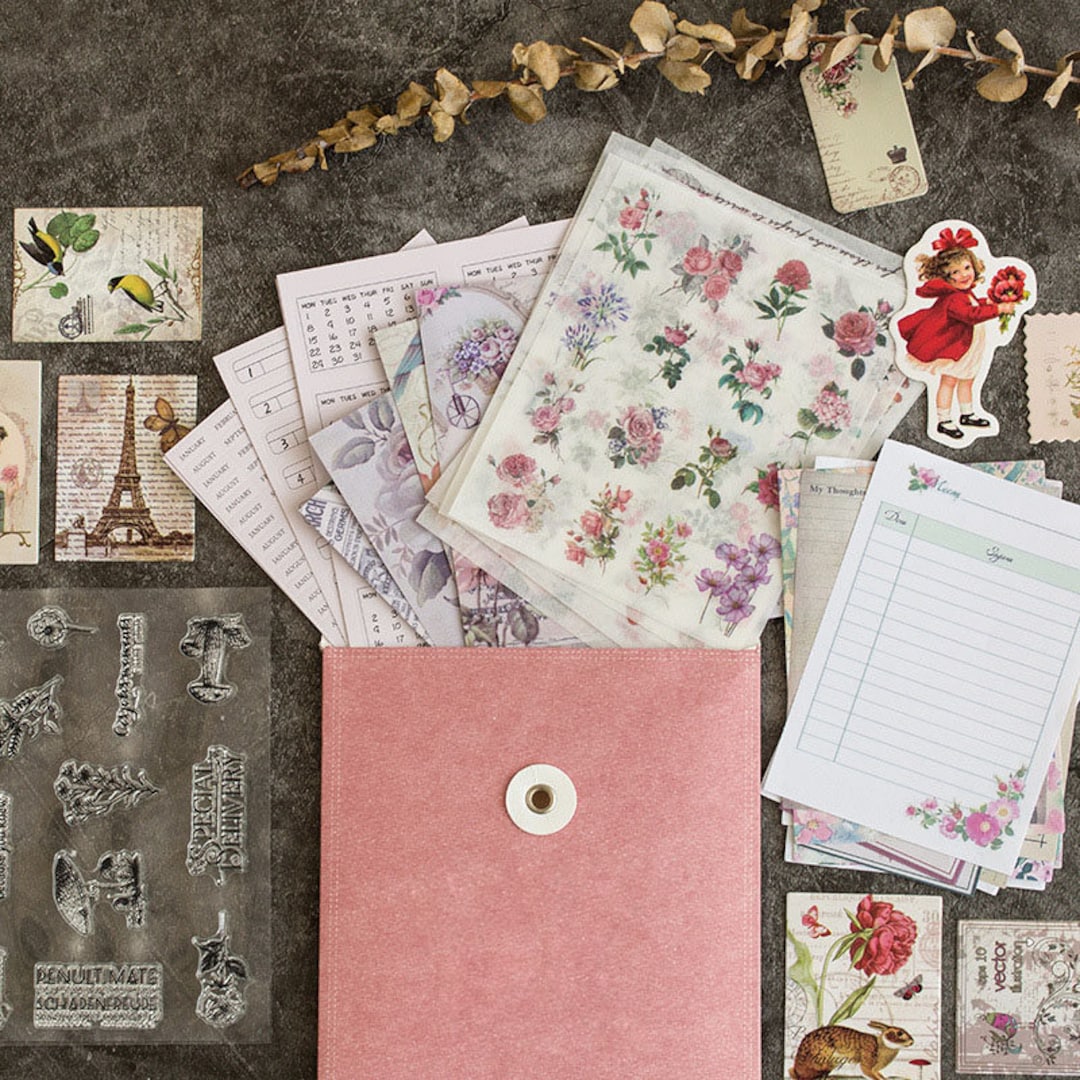 Junk Journal Embellishment Kit Ephemera Lot Stickers Tags Envelope