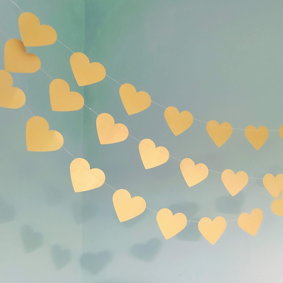 Gold Paper Heart Garland, Gold Wedding, Anniversary, Engagement, Bridal ...