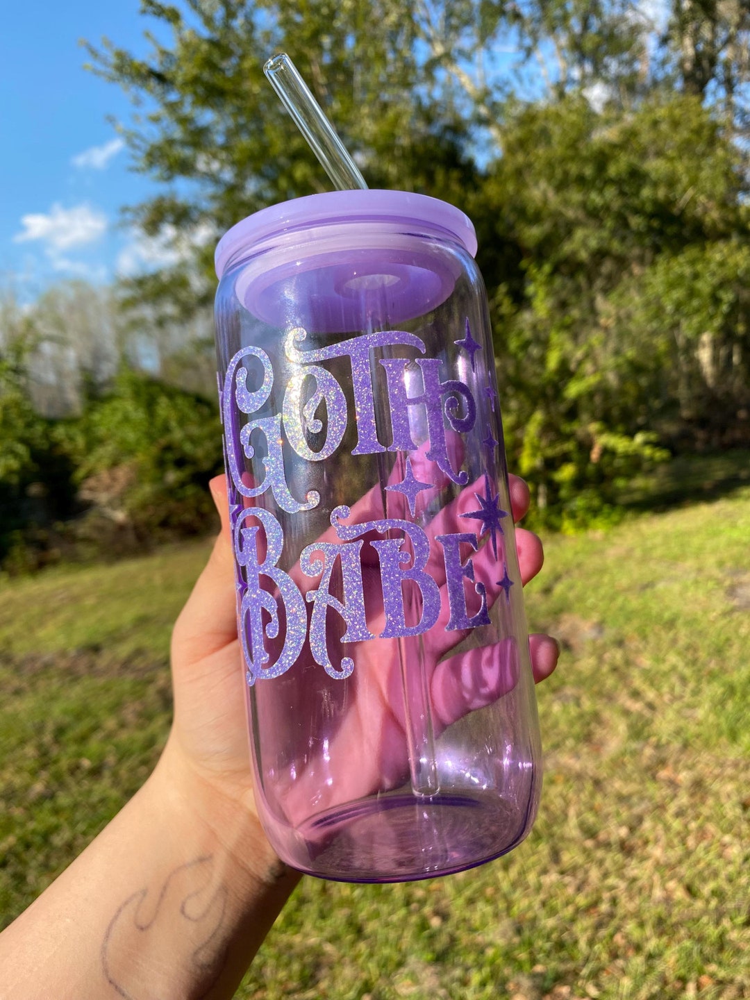 16oz Goth Babe Iced Coffee Cup Glass Soda Can Cup With Lid and Straw ...