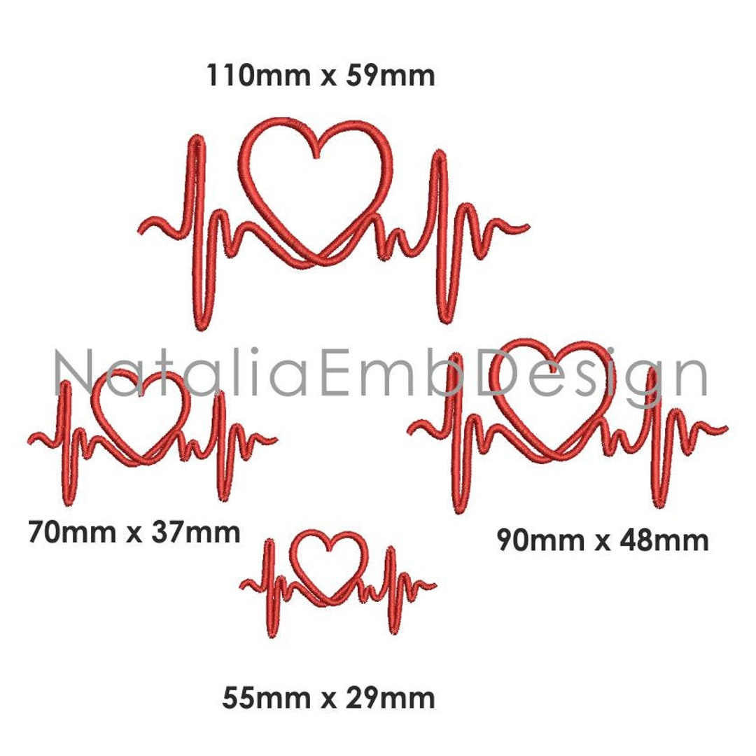 Embroidery Design Heart, Machine Design Heart, Embroidery Pulse ...