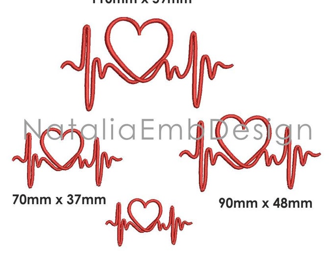 Embroidery Design Heart, Machine Design Heart, Embroidery Pulse ...