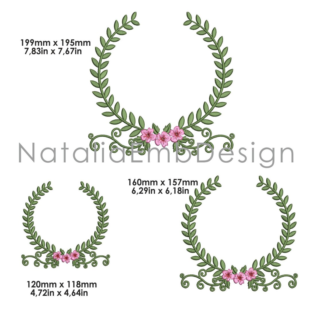 Floral Frame Embroidery Design, Floral Wreath Design, Wreath Embroidery ...
