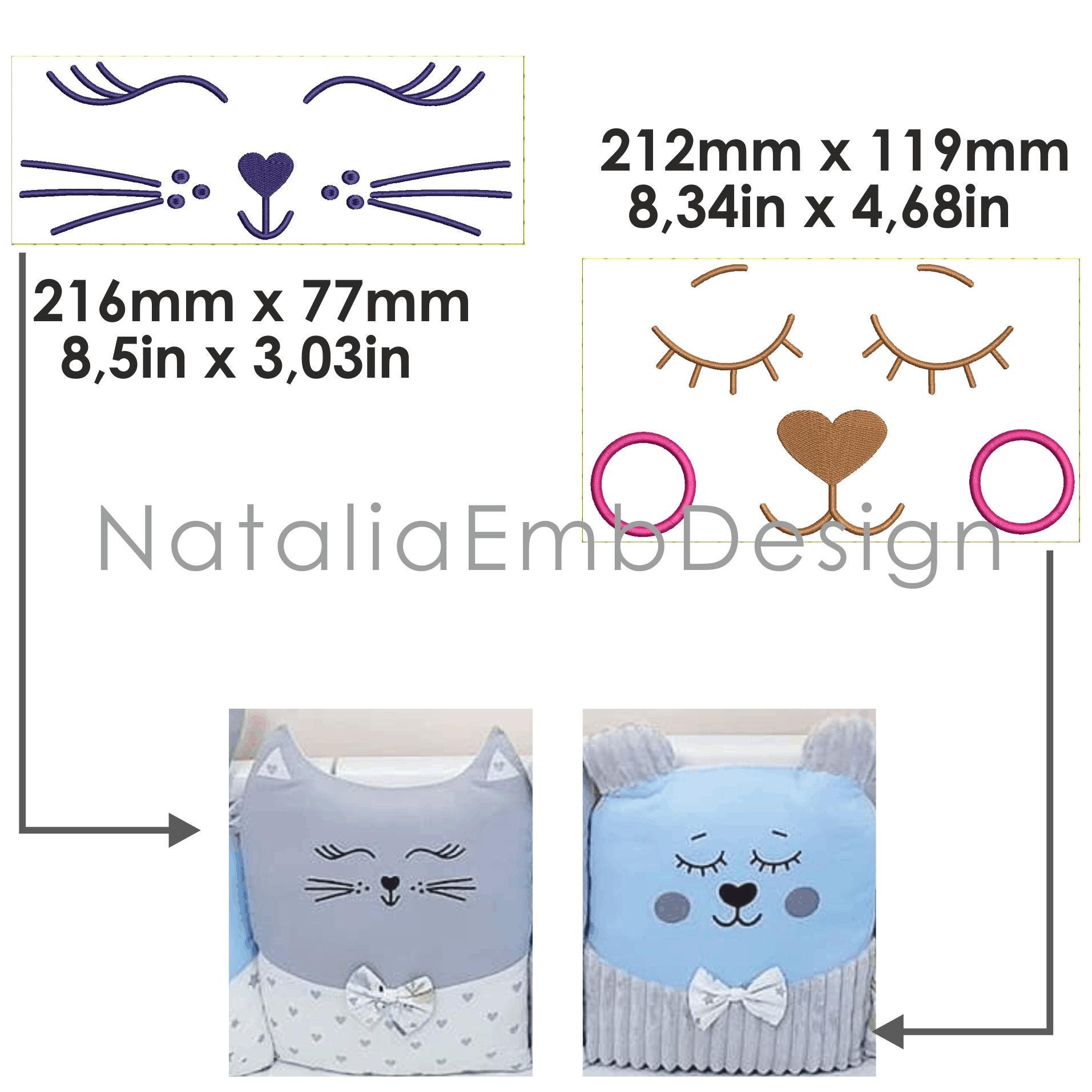 Embroidery Design Face of Cat, Embroidery Design Face of Bear, Animal ...
