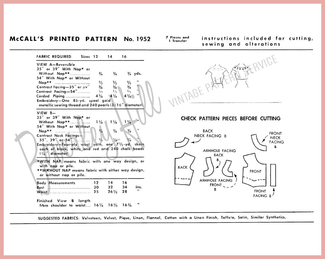 Vintage Sewing Pattern Reproduction 1950s Embellished Weskit | Etsy