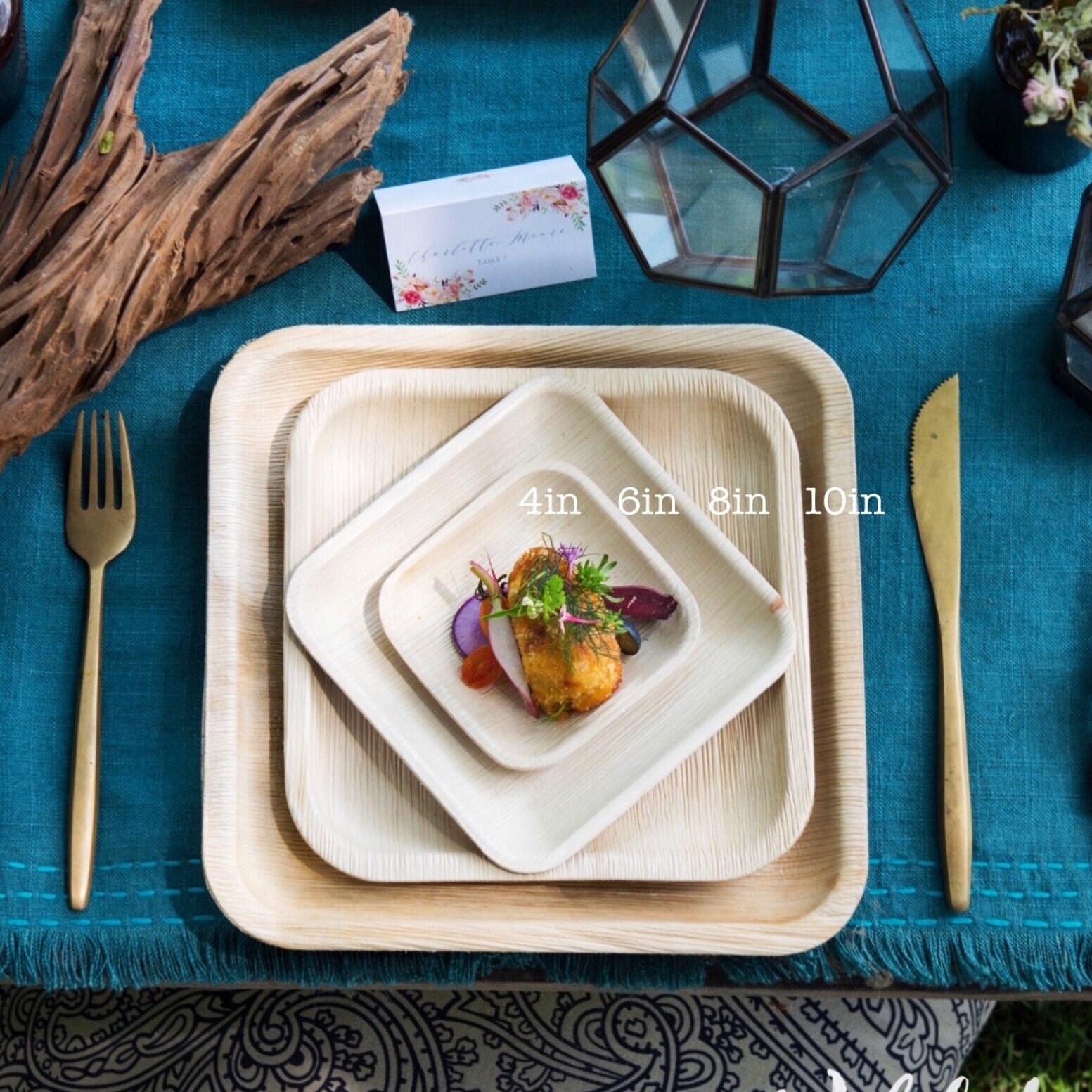 10 Inch / 50 Pack Square 100% Compostable Palm Leaf Plates. Premium ...