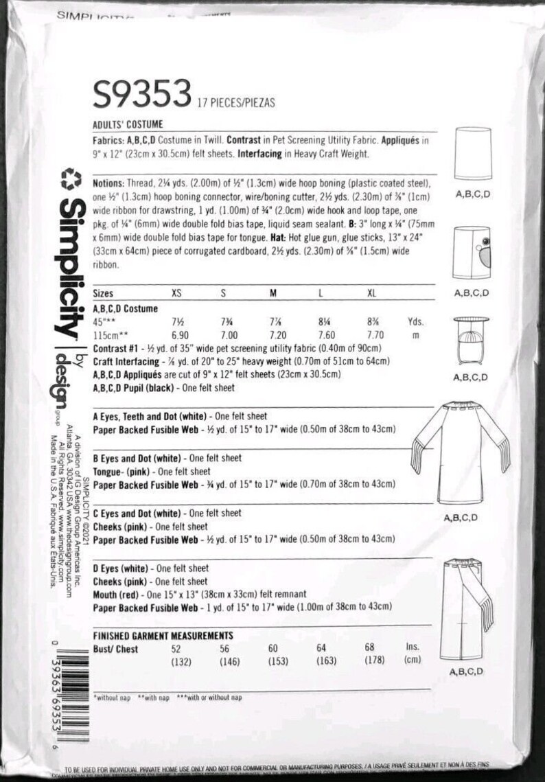 Simplicity S9353 Adult Look Our Way Air Dancers Tube Man Costumes Siz ...