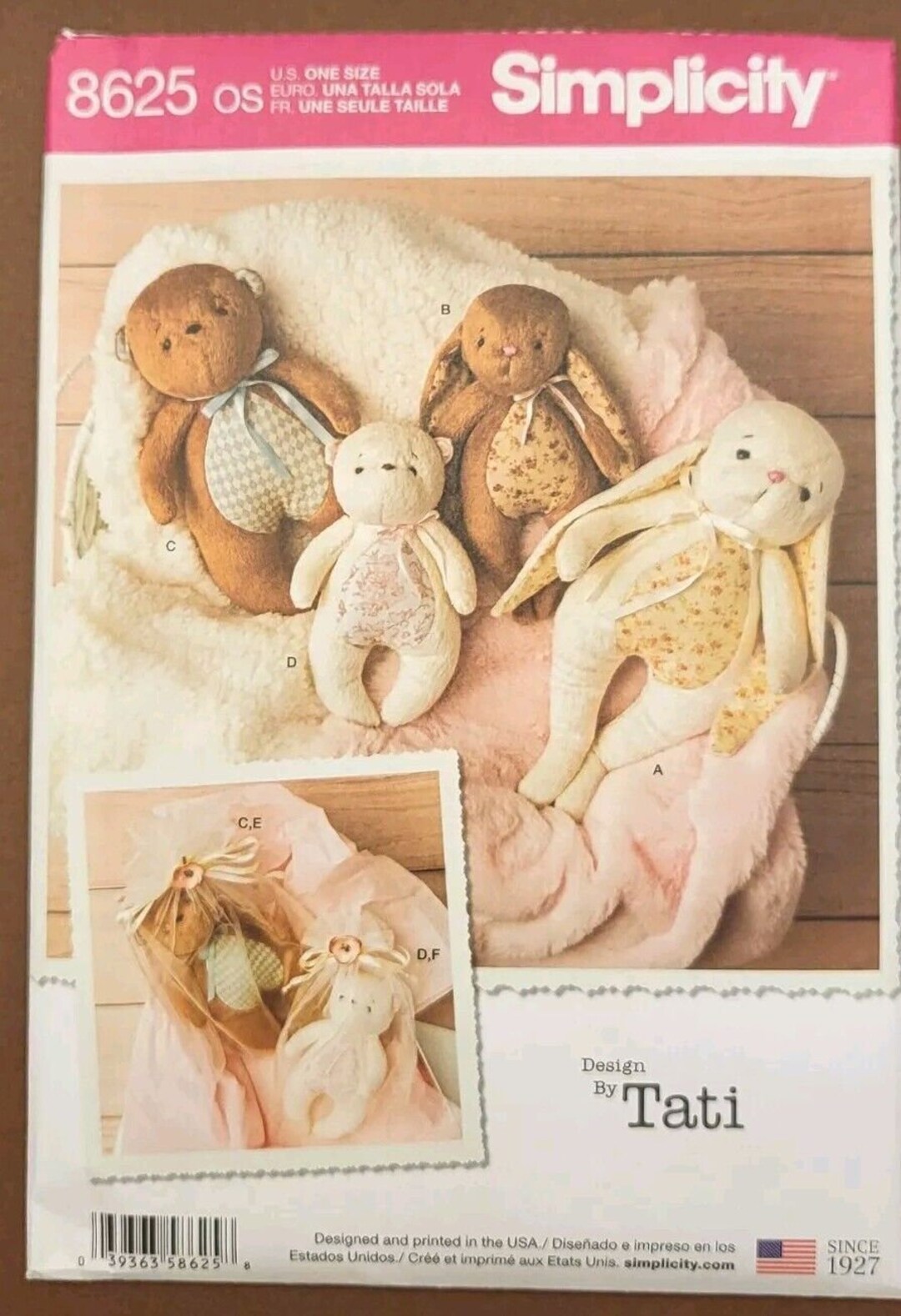 Simplicity Sewing Pattern 8625 Plush Stuffed Bunny & Bear in 2 Sizes ...